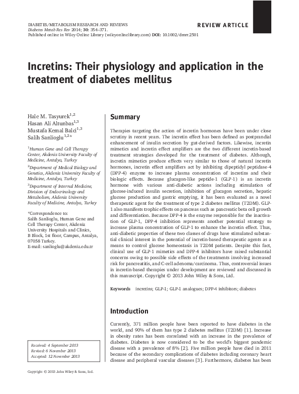 (PDF) Incretins: Their physiology and application in the treatment of ...