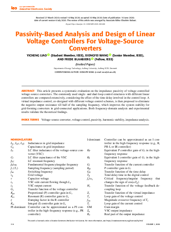 (PDF) Passivity-Based Analysis and Design of Linear Voltage Controllers For Voltage-Source ...