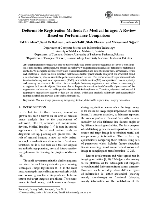 Pdf Deformable Registration Methods For Medical Images A Review Based On Performance Comparison