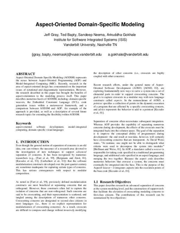 (PDF) Aspect-Oriented Domain-Specific Modeling