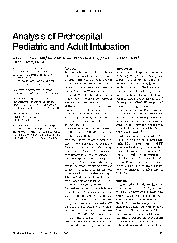 (PDF) Analysis of prehospital pediatric and adult intubation