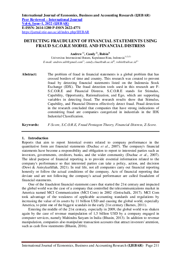 (PDF) Detecting Fraudulent of Financial Statements Using Fraud S.C.O.R ...