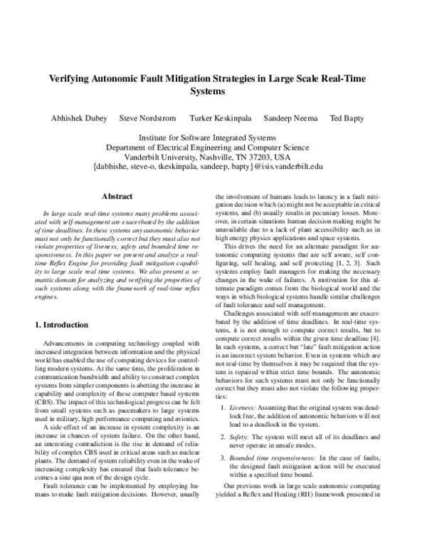 (PDF) Verifying Autonomic Fault Mitigation Strategies in Large Scale Real-Time Systems | Sandeep ...
