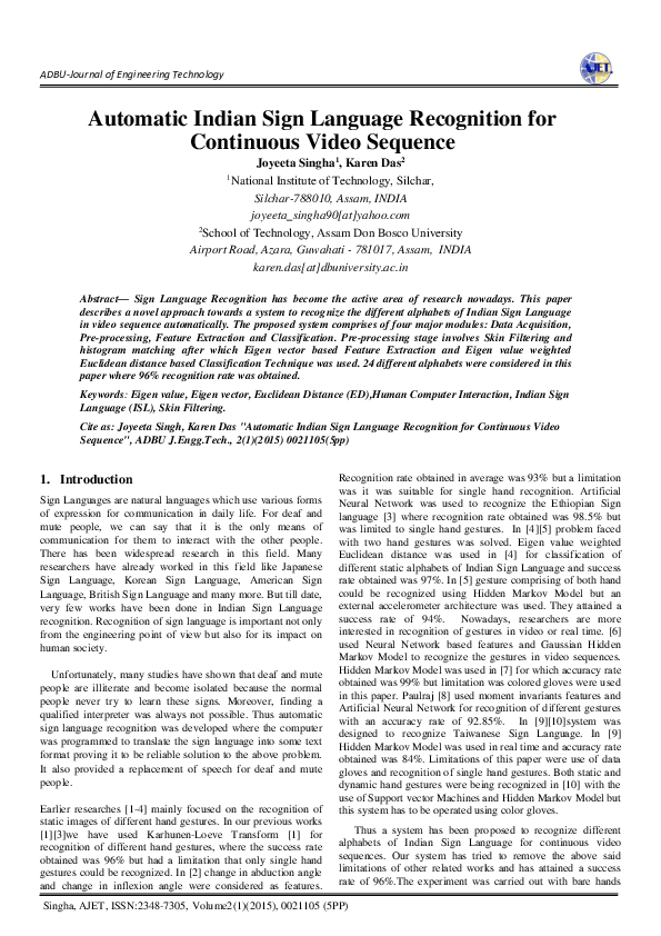 (PDF) Automatic Indian Sign Language Recognition for Continuous Video ...