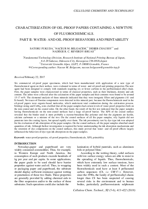 (PDF) Part II : Water-And Oil-Proof Behaviors and Printability