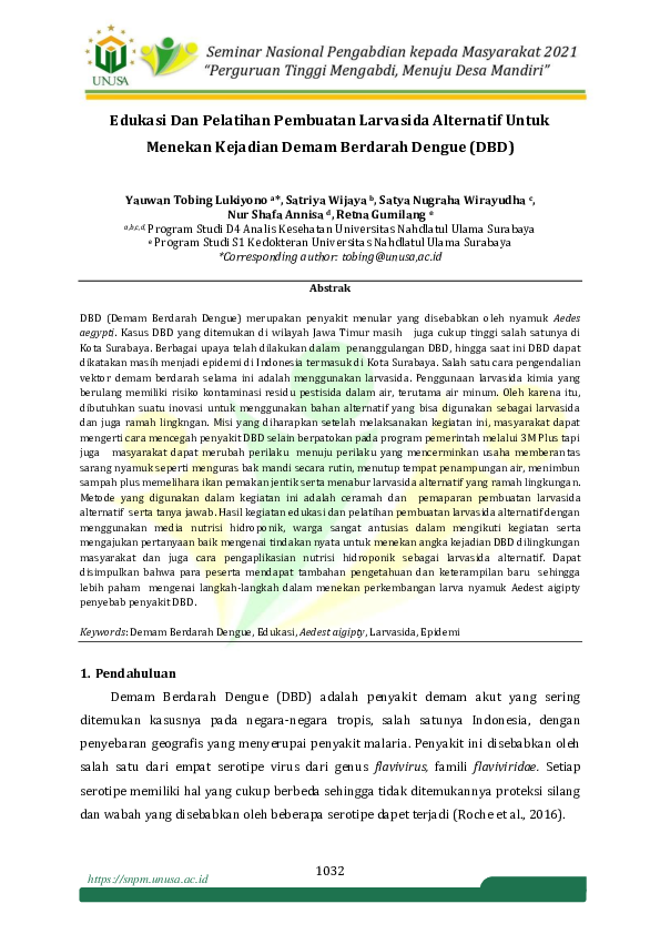 (PDF) Edukasi Dan Pelatihan Pembuatan Larvasida Alternatif Untuk ...