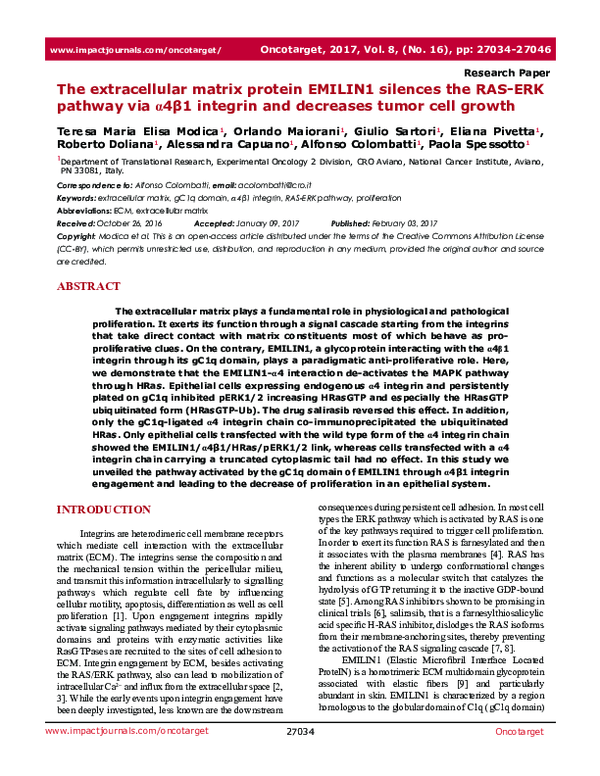 (PDF) The extracellular matrix protein EMILIN1 silences the RAS-ERK ...