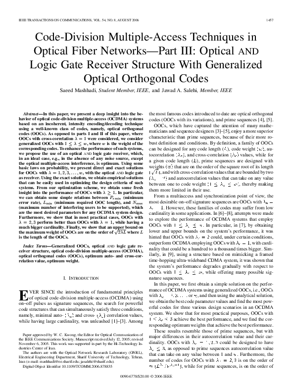 (PDF) Logic Gate Receiver Structure With Generalized Optical Orthogonal ...