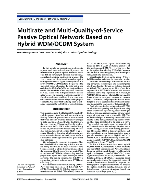 (PDF) Multirate and multi-quality-of-service passive optical network based on hybrid WDM/OCDM system