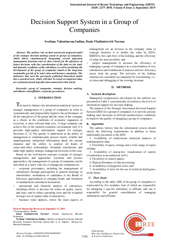 (PDF) Decision Support System in a Group of Companies