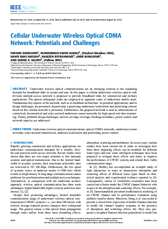 (PDF) Cellular Underwater Wireless Optical CDMA Network: Potentials and Challenges
