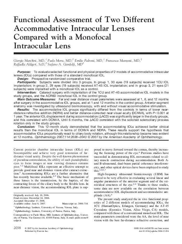 (PDF) Functional Assessment of Two Different Accommodative Intraocular ...