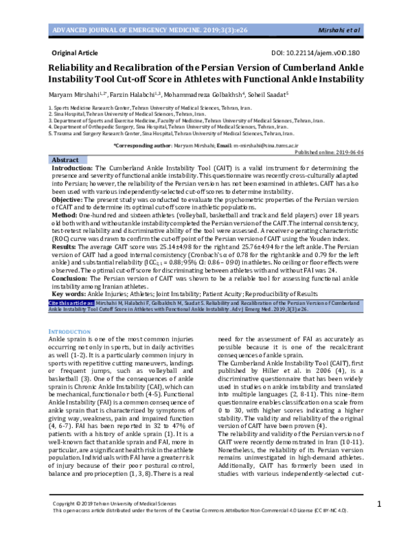 (PDF) Reliability and Recalibration of the Persian Version of ...