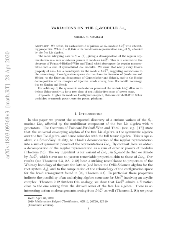 (PDF) Variations on the $S_n$-module $Lie_n$