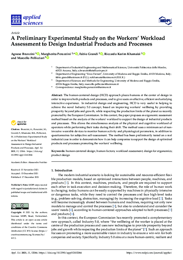 (PDF) A Preliminary Experimental Study on the Workers’ Workload Assessment to Design Industrial ...