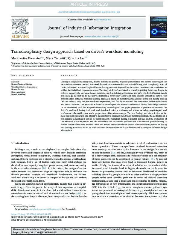 (PDF) Transdisciplinary design approach based on driver's workload ...