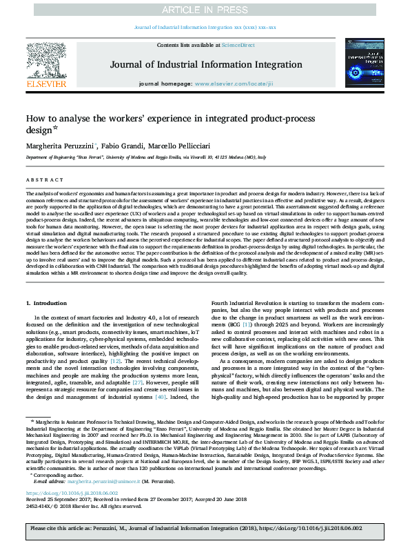 (PDF) How to analyse the workers’ experience in integrated product-process design