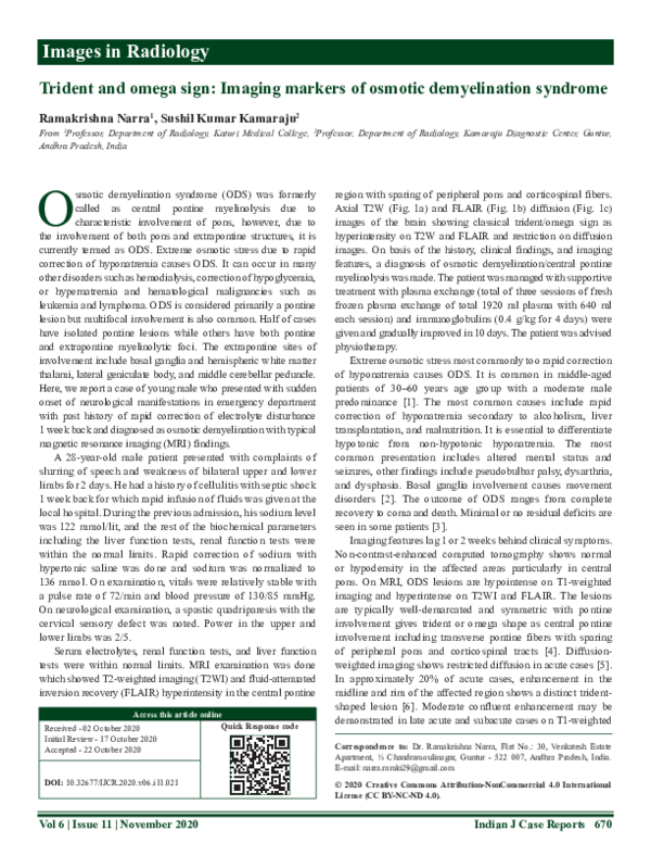 (PDF) Trident and omega sign: Imaging markers of osmotic demyelination ...