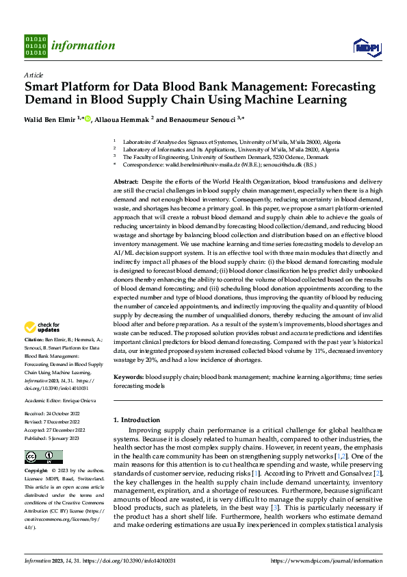 (PDF) Smart Platform for Data Blood Bank Management: Forecasting Demand ...