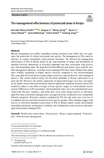 (PDF) The management effectiveness of protected areas in Kenya