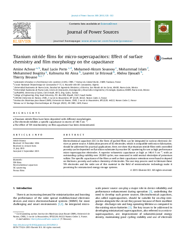 (PDF) Titanium nitride films for micro-supercapacitors: Effect of ...