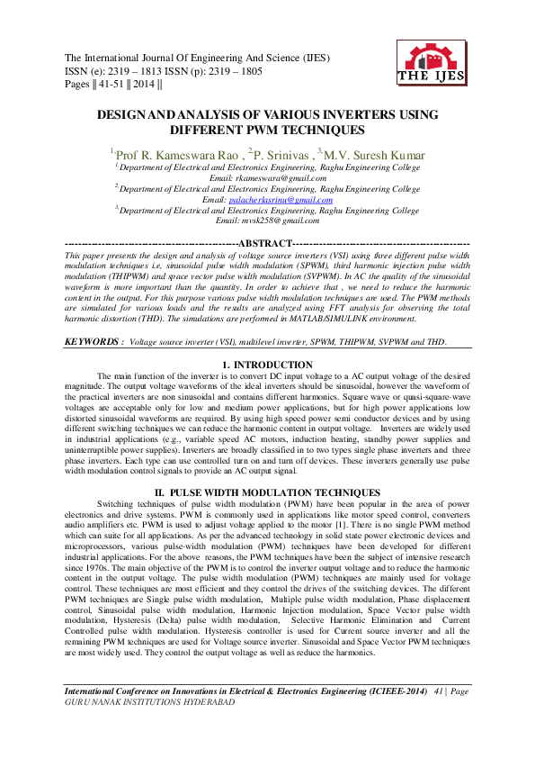 Pdf Design And Analysis Of Various Inverters Using Different Pwm Techniques