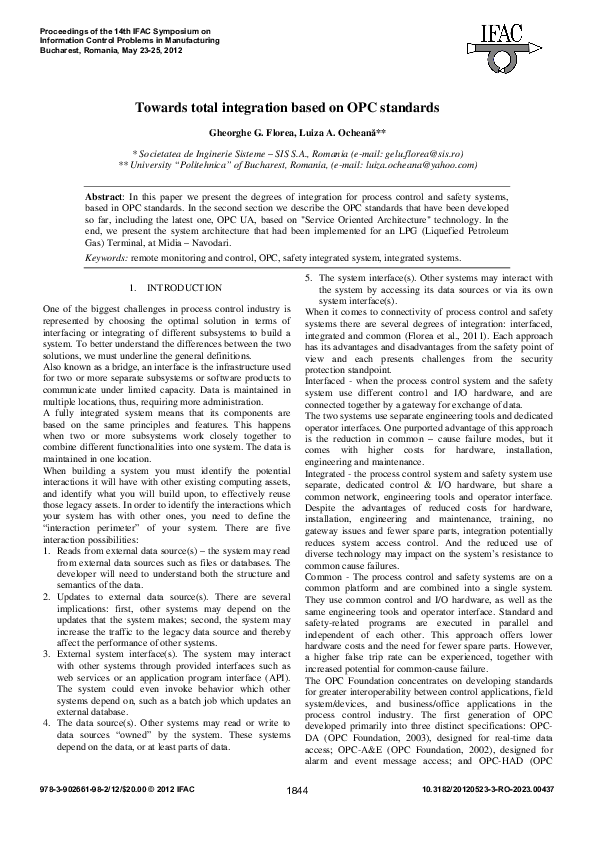 (PDF) Towards Total Integration Based on OPC Standards