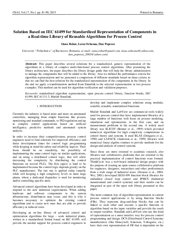 (PDF) Solution Based on IEC 61499 for Standardized Representation of ...