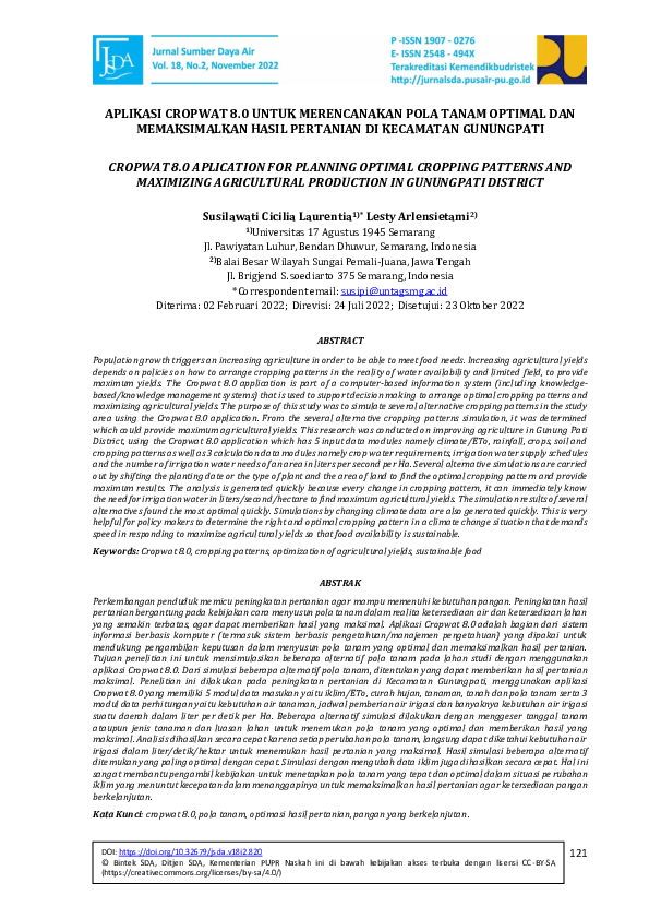 (PDF) Aplikasi Cropwat 8.0 Untuk Merencanakan Pola Tanam Optimal Dan ...