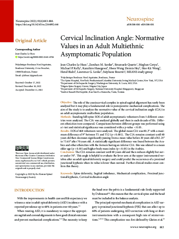 (PDF) Cervical Inclination Angle: Normative Values in an Adult ...
