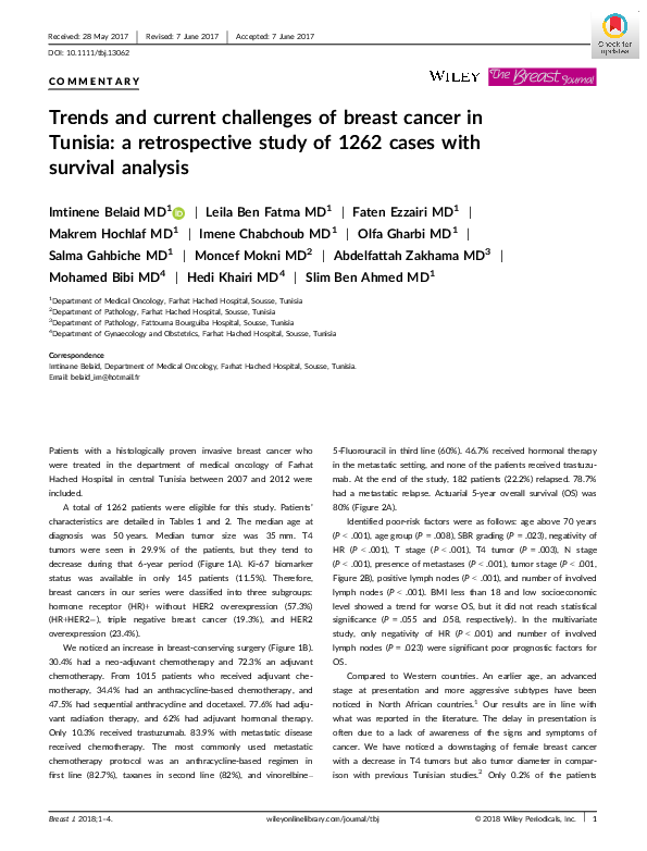 (PDF) Trends and current challenges of breast cancer in Tunisia: a ...