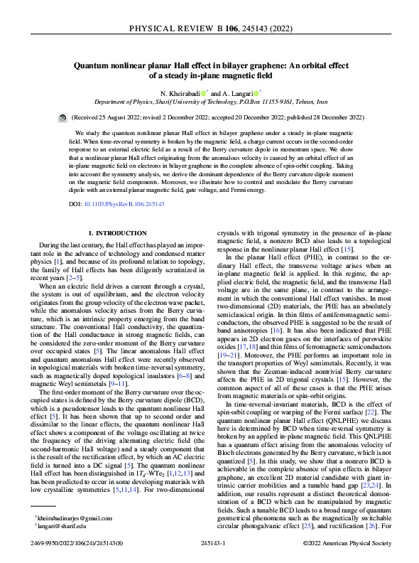 (PDF) Quantum nonlinear planar Hall effect in bilayer graphene: An orbital effect of a steady in ...