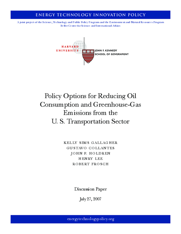 (PDF) Policy Options for Reducing Oil Consumption and Greenhouse-Gas ...