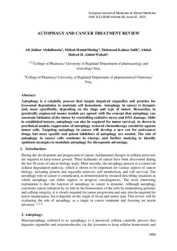 (PDF) Autophagy and Cancer Treatment Review