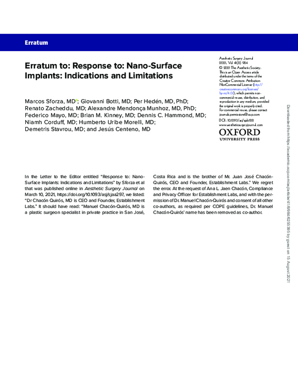 (PDF) Erratum to: Response to: Nano-Surface Implants: Indications and ...