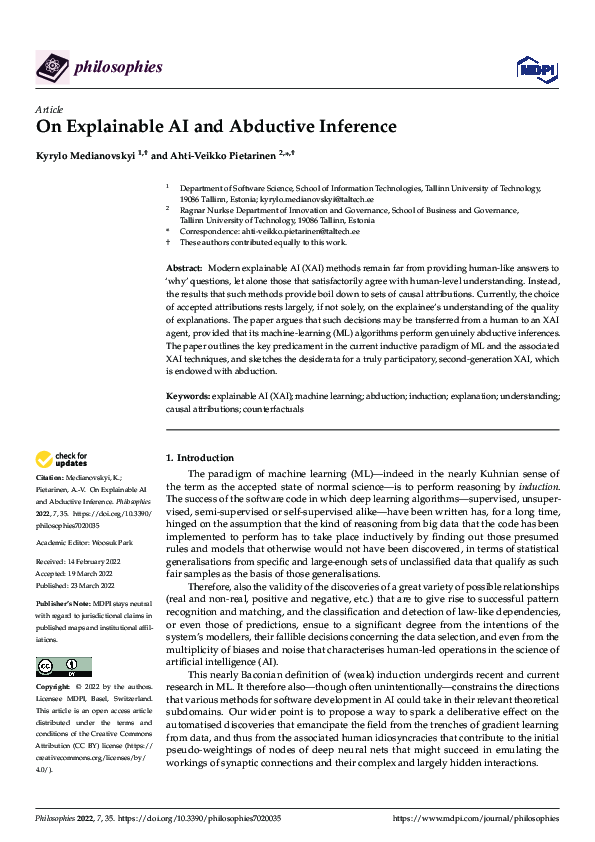(PDF) On Explainable AI and Abductive Inference