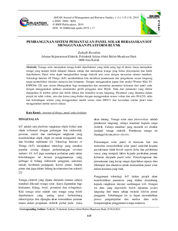 (PDF) PEMBANGUNAN SISTEM PEMANTAUAN PANEL SOLAR BERASASKAN IOT ...