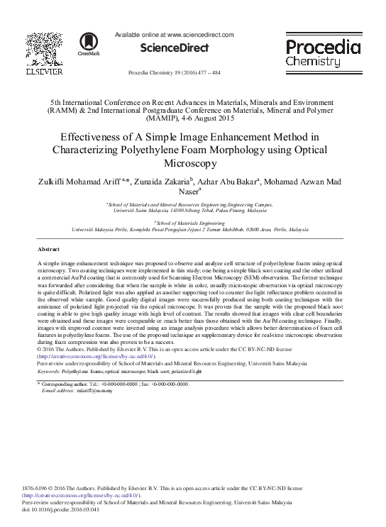 (PDF) Effectiveness of A Simple Image Enhancement Method in Characterizing Polyethylene Foam ...