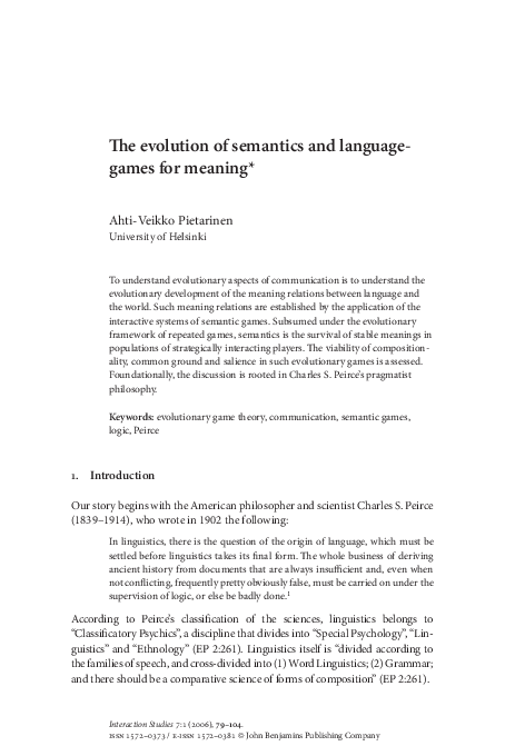 (PDF) The evolution of semantics and language‑games for meaning