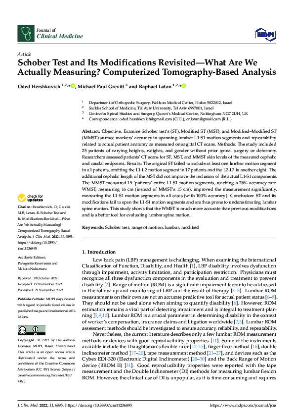 (PDF) Schober Test and Its Modifications Revisited—What Are We Actually ...