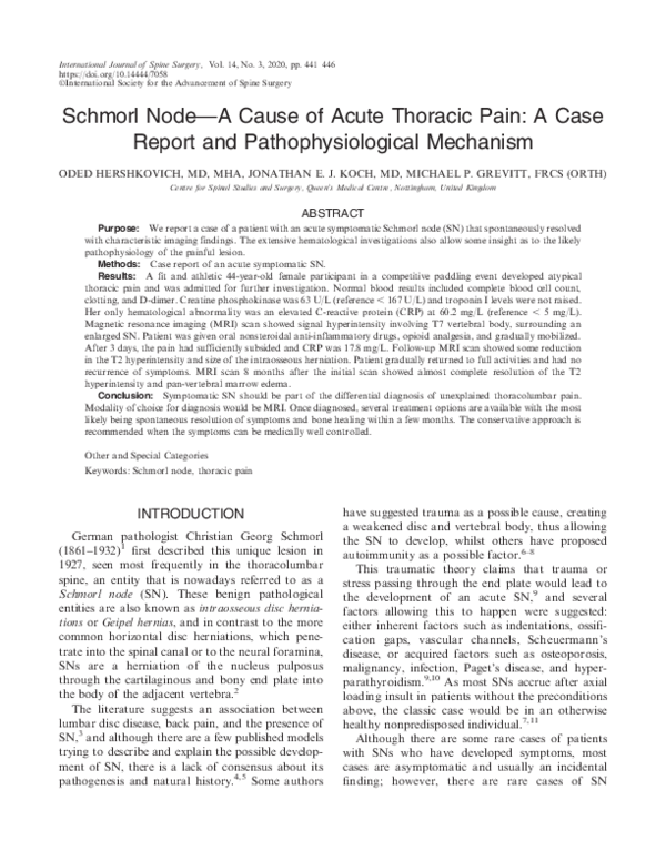 (PDF) Schmorl Node—A Cause of Acute Thoracic Pain: A Case Report and Pathophysiological Mechanism
