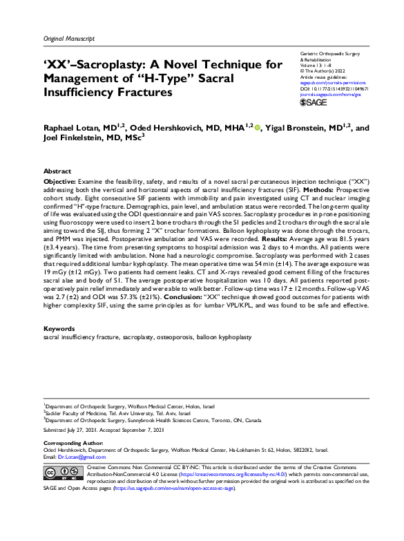 (PDF) ‘XX’–Sacroplasty: A Novel Technique for Management of “H-Type ...