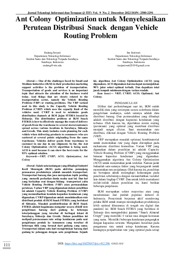 (PDF) Ant Colony Optimization untuk Menyelesaikan Perutean Distribusi Snack dengan Vehicle ...