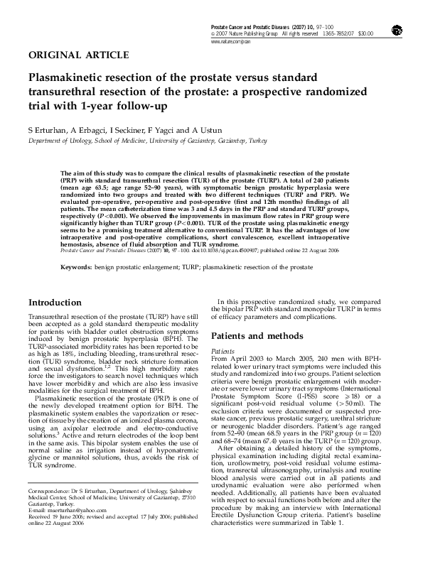 (PDF) Plasmakinetic resection of the prostate versus standard ...
