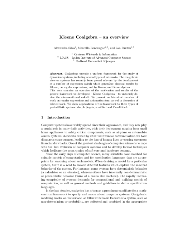 (PDF) Kleene Coalgebra – an overview