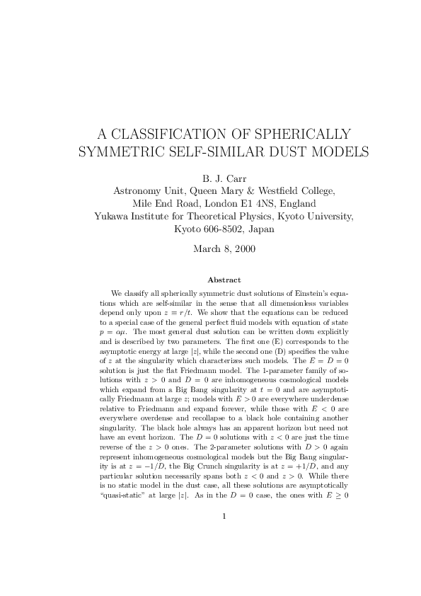 Pdf Classification Of Spherically Symmetric Self Similar Dust Models