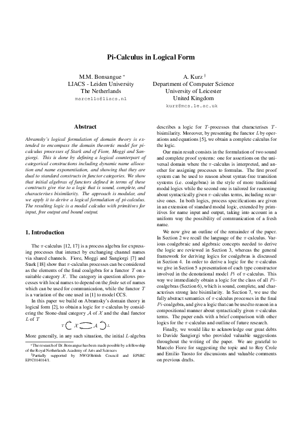 (PDF) Pi-Calculus in Logical Form