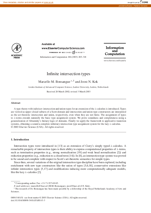 (PDF) Infinitary Intersection Types in λ-Calculus