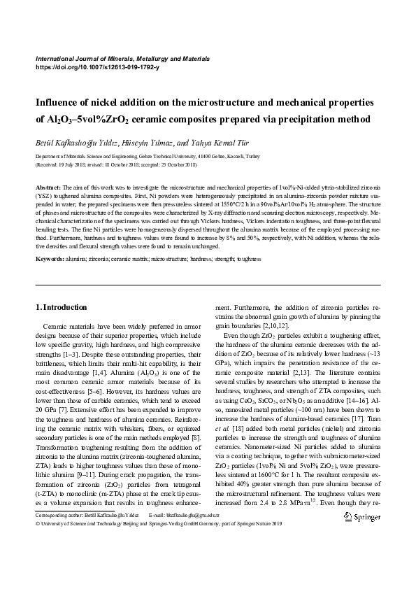 (PDF) Influence of nickel addition on the microstructure and mechanical properties of Al2O3-5vol ...
