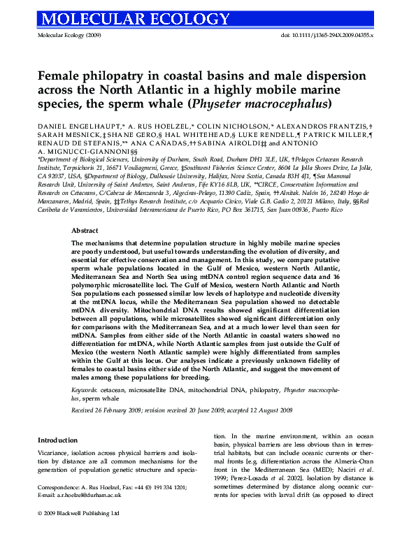 (PDF) Female philopatry in coastal basins and male dispersion across ...